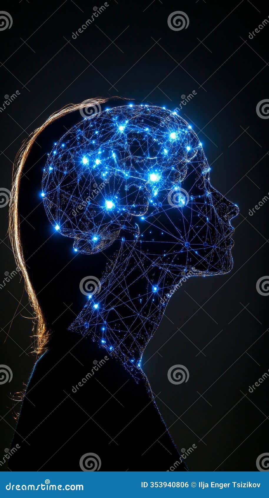 Cognitive Processes. Blue Glowing Network Pattern in a Person S Brain ...