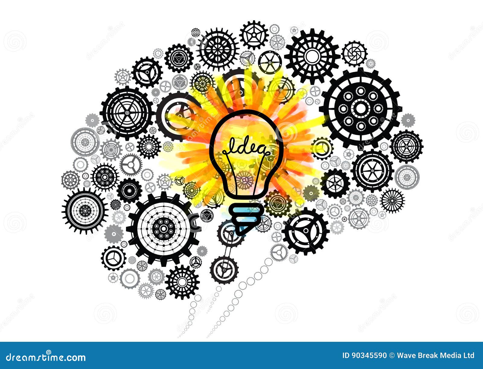 Cogs Brain with Bulb of an Idea Stock Photo - Image of consciousness ...