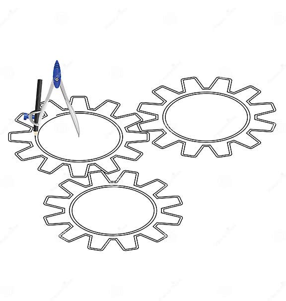 Cogs with a compass stock vector. Illustration of outline - 14857884