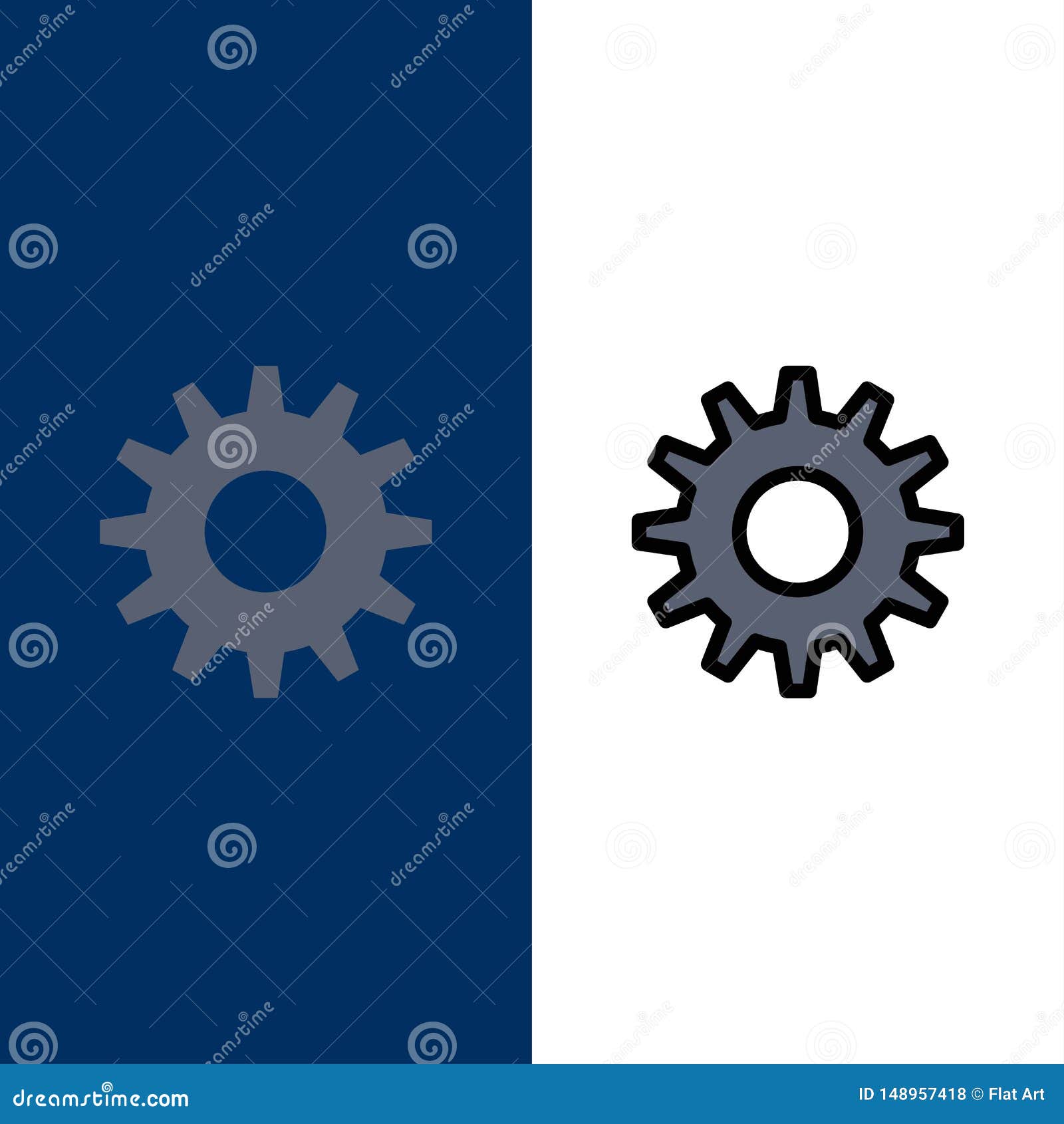 Cogs, Gear, Setting Icons. Flat and Line Filled Icon Set Vector Blue ...