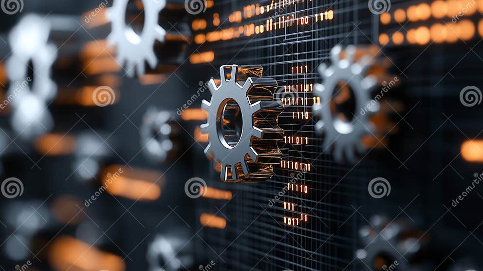 Cogs and Gears Made of Binary Code and Numbers Create Visually Striking ...