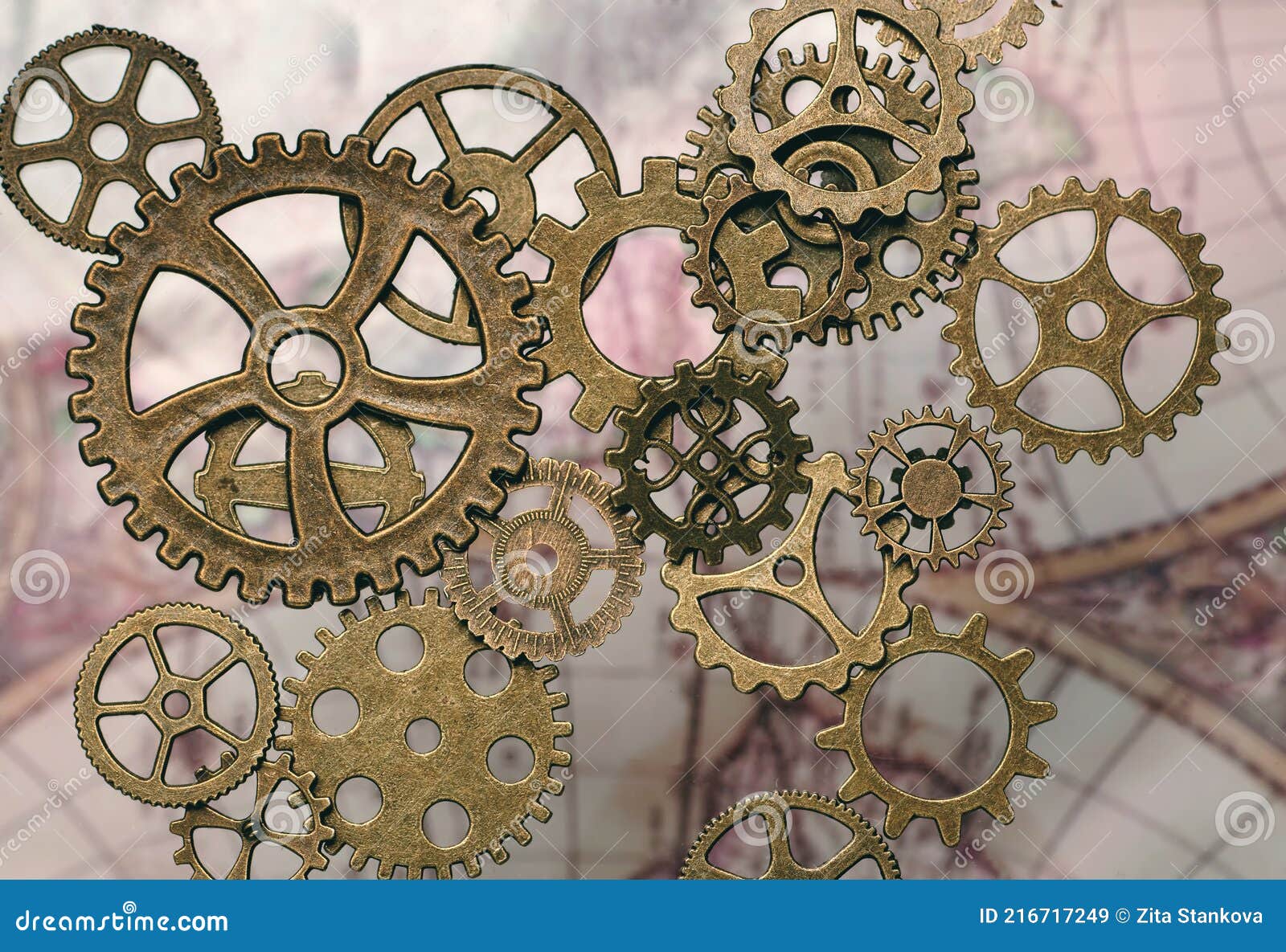 Cogs and Gears with a Map in the Background. Steampunk Concept. Stock ...