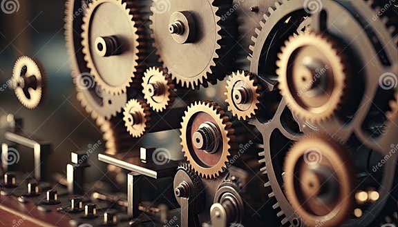 Cogs in the Machine. Gears, Knobs, Cranks, and Wheels Turning. Moving ...