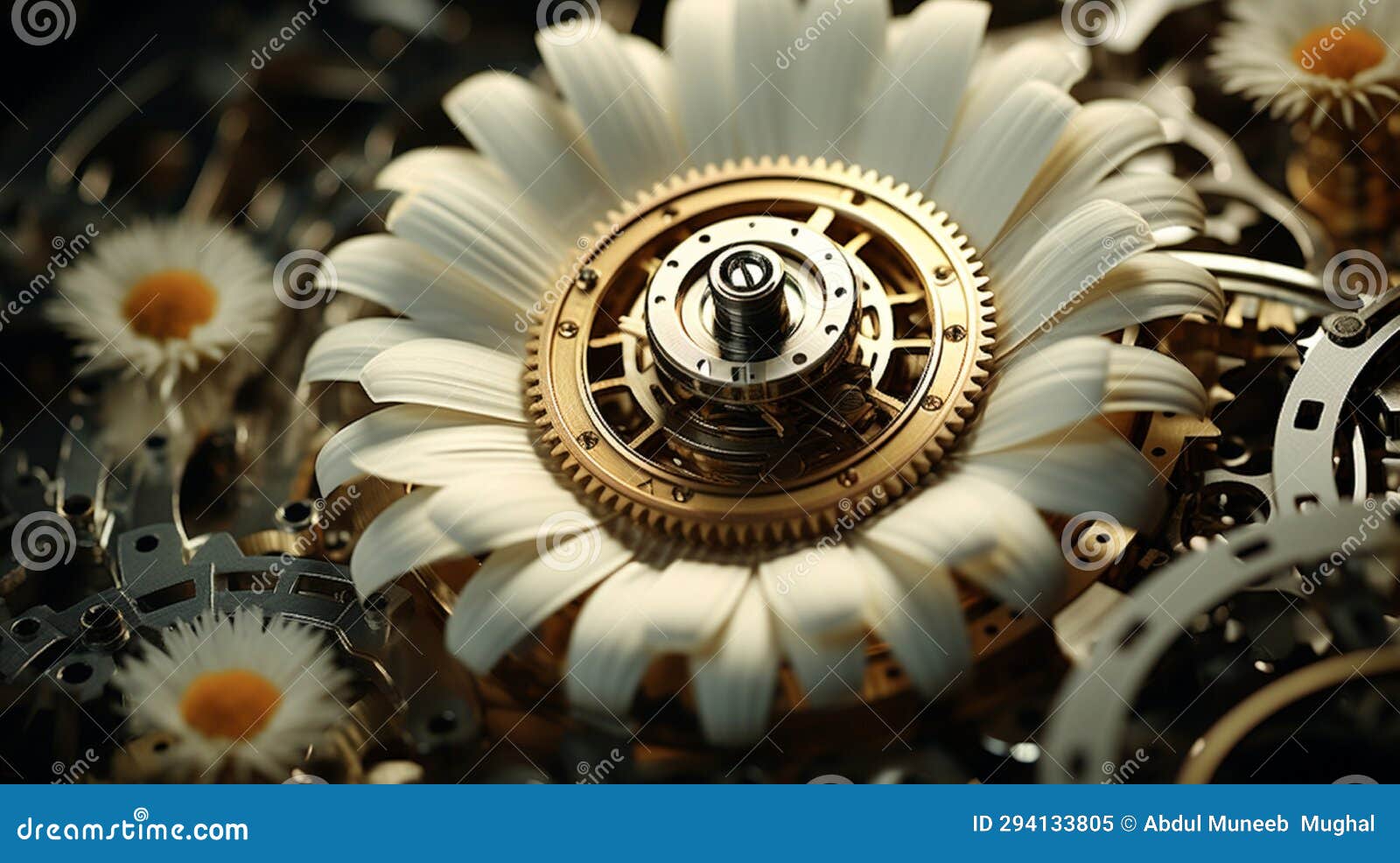 Cogs of a Machine and Petals of a Daisy in Perfect Alignmen Stock Image ...