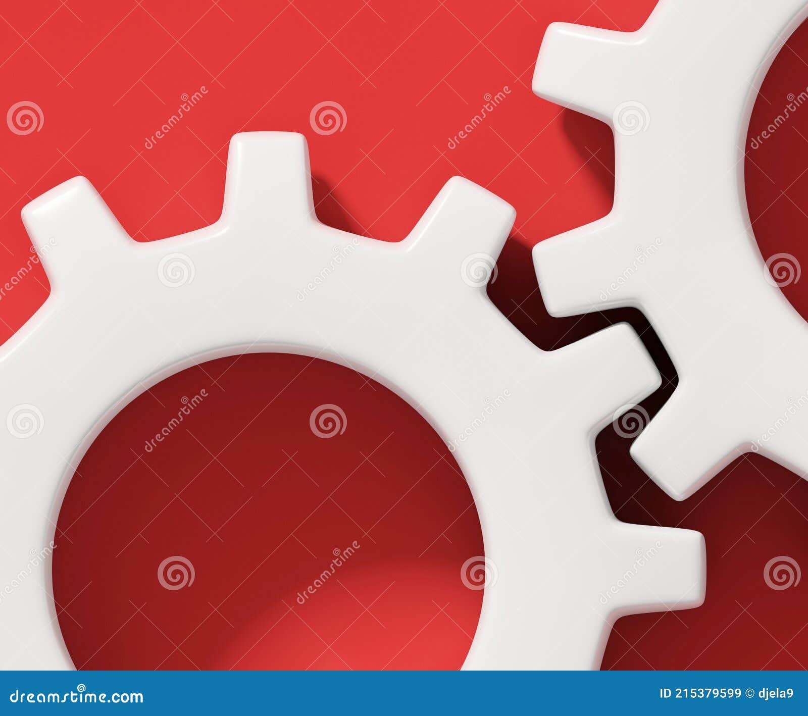 Cog Teeth Close Up of Two White Connecting Gear Cogs Isolated on Red ...