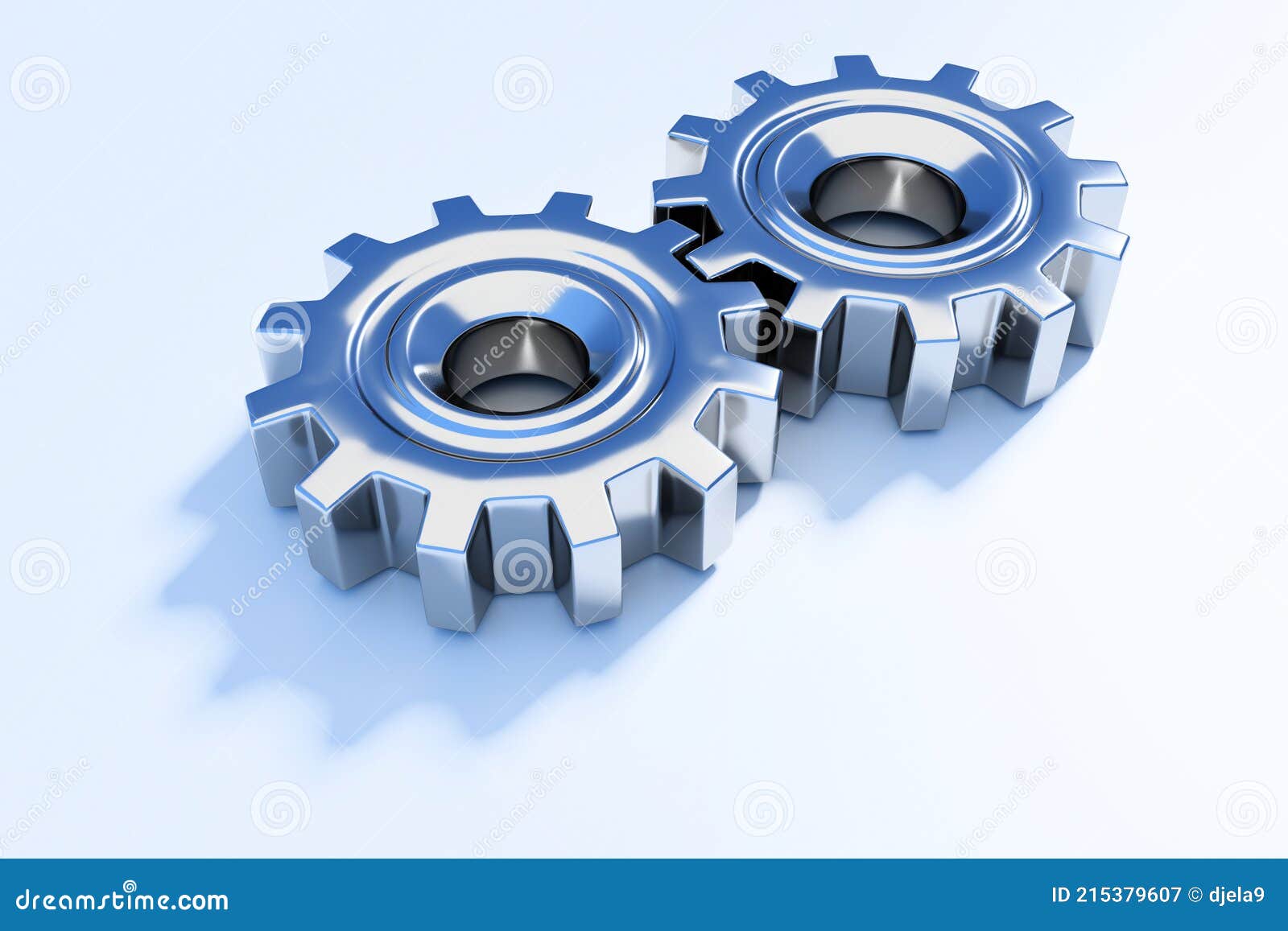 Two Connecting Metallic Gear Cogs Isolated on White Background 3D ...