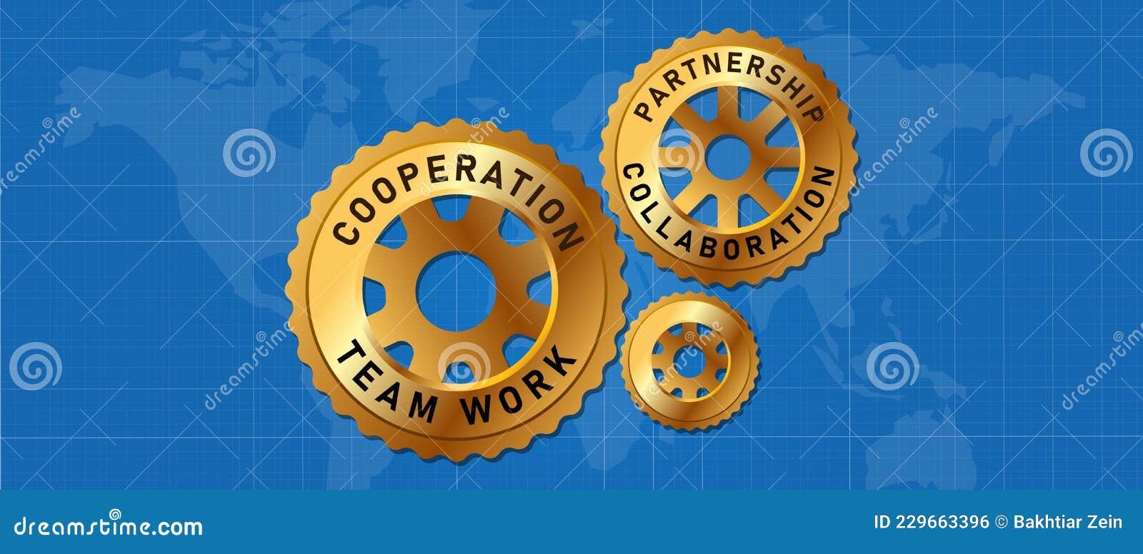 Cogs Wheel Gear with Map Global Partnership International Team Work ...