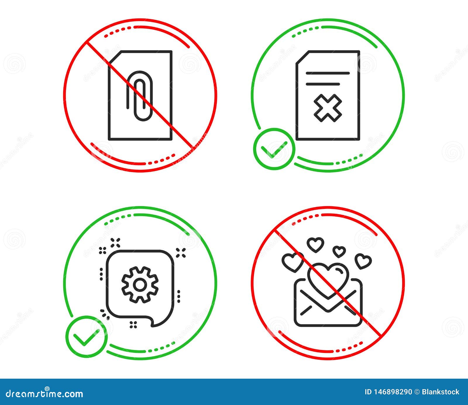 Cogwheel, Attachment and Delete File Icons Set. Love Mail Sign ...