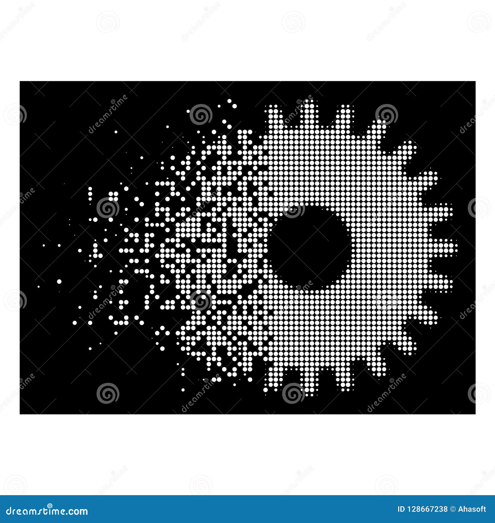 White Dissipated Pixel Halftone Cogwheel Icon Stock Vector ...