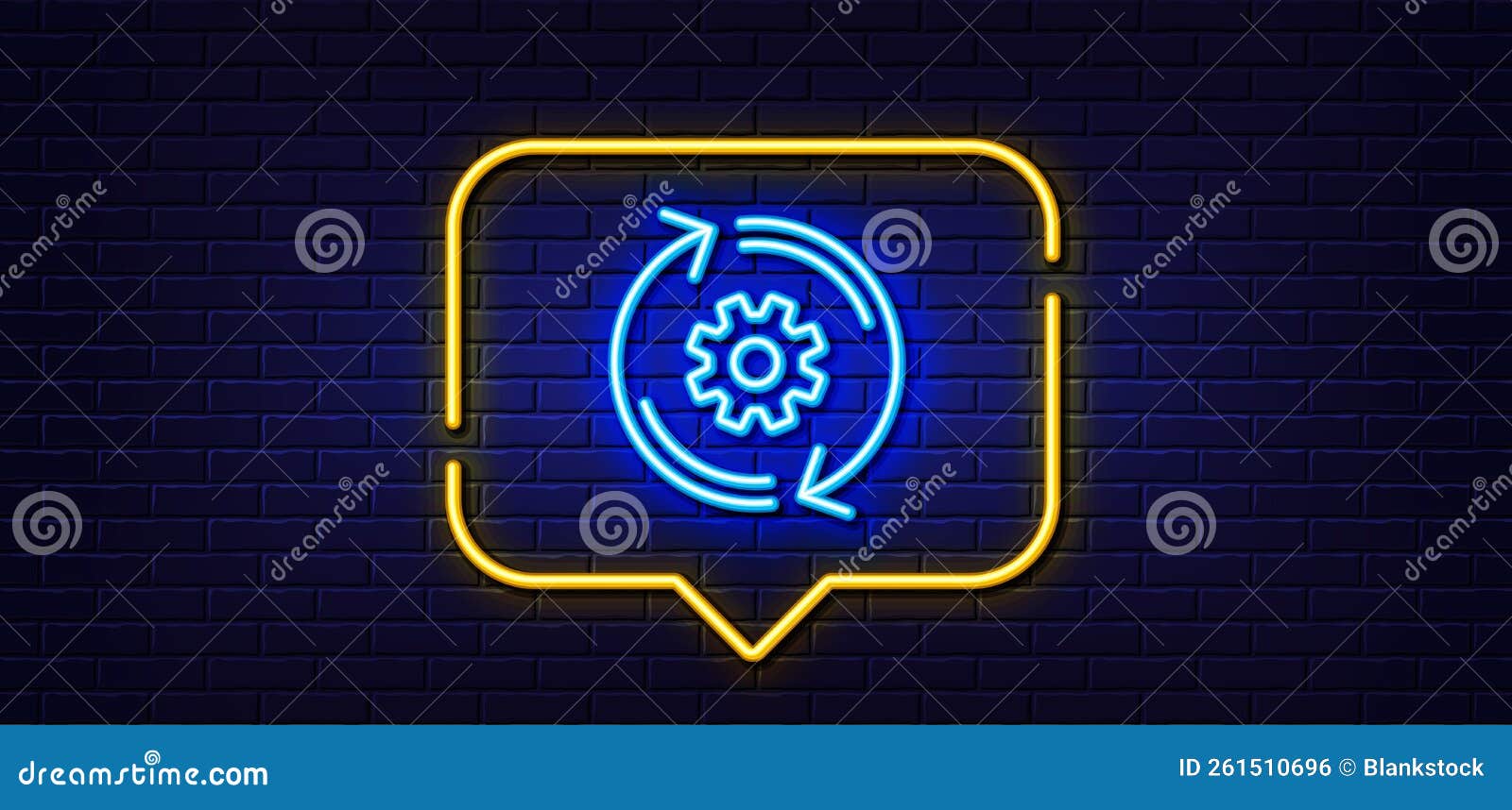 Cogwheel Line Icon. Engineering Tool Sign. Neon Light Speech Bubble ...