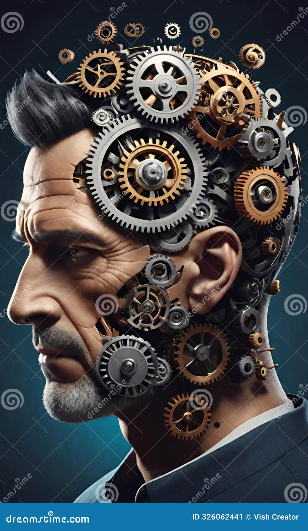 Ogwheel in a Man Head Ai Generated Stock Illustration - Illustration of ...