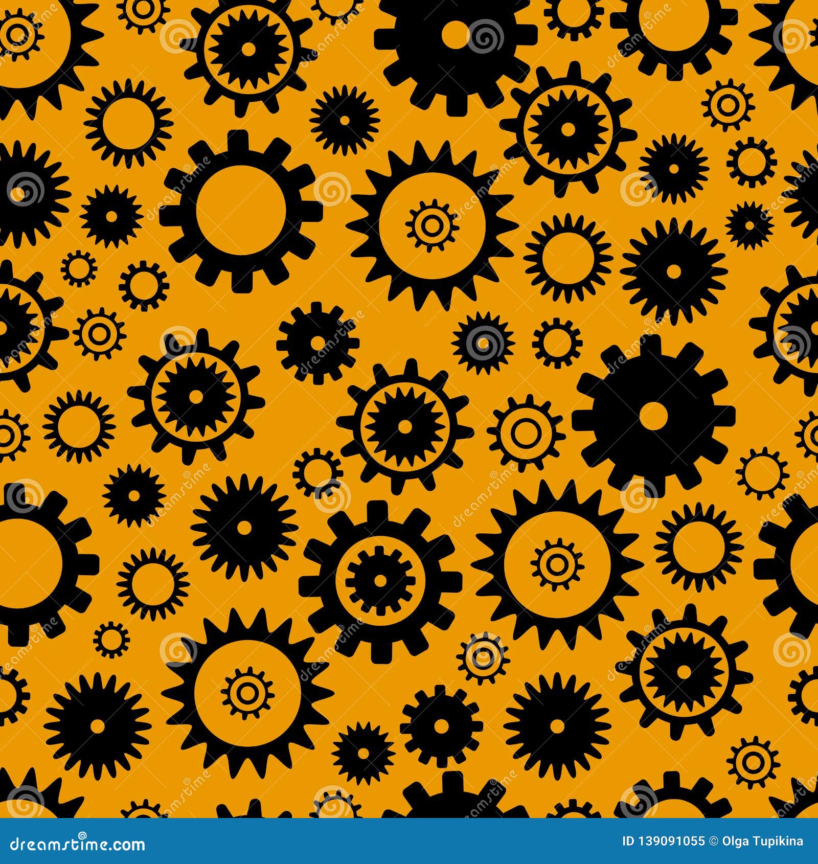 Cogwheel Seamless Pattern, Black Color Elements on Orange Background ...