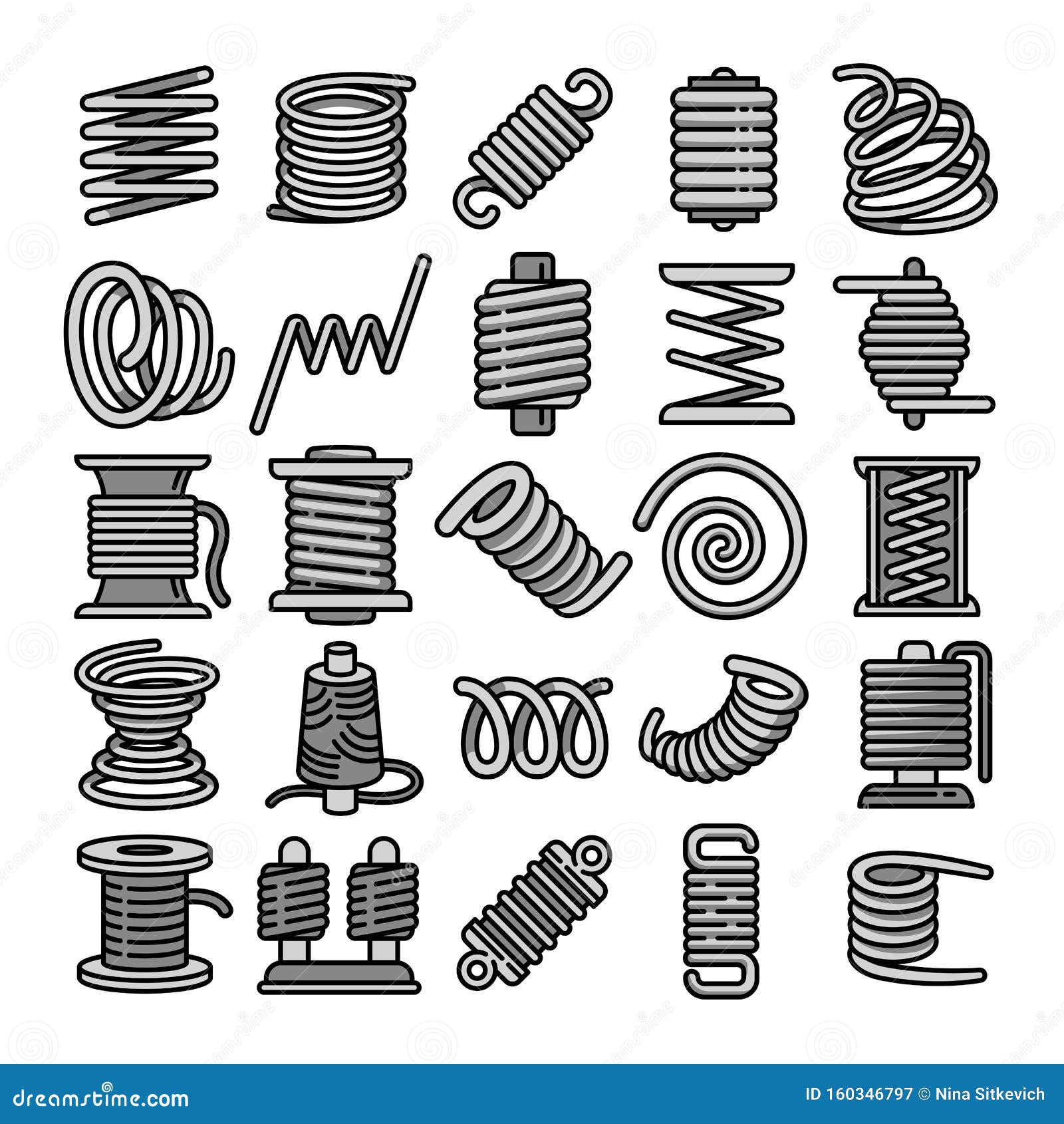 Coil Icons Set, Outline Style Stock Vector - Illustration of object ...