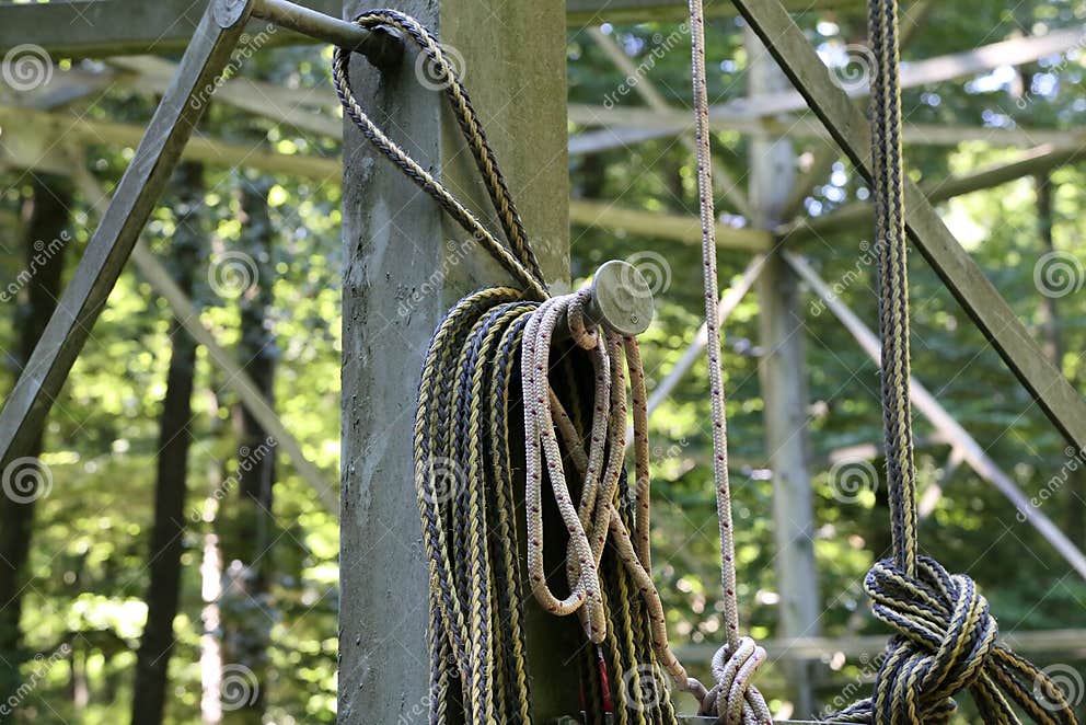 A Long Rope Coil Hangs on a Metal Structure Stock Image - Image of ...