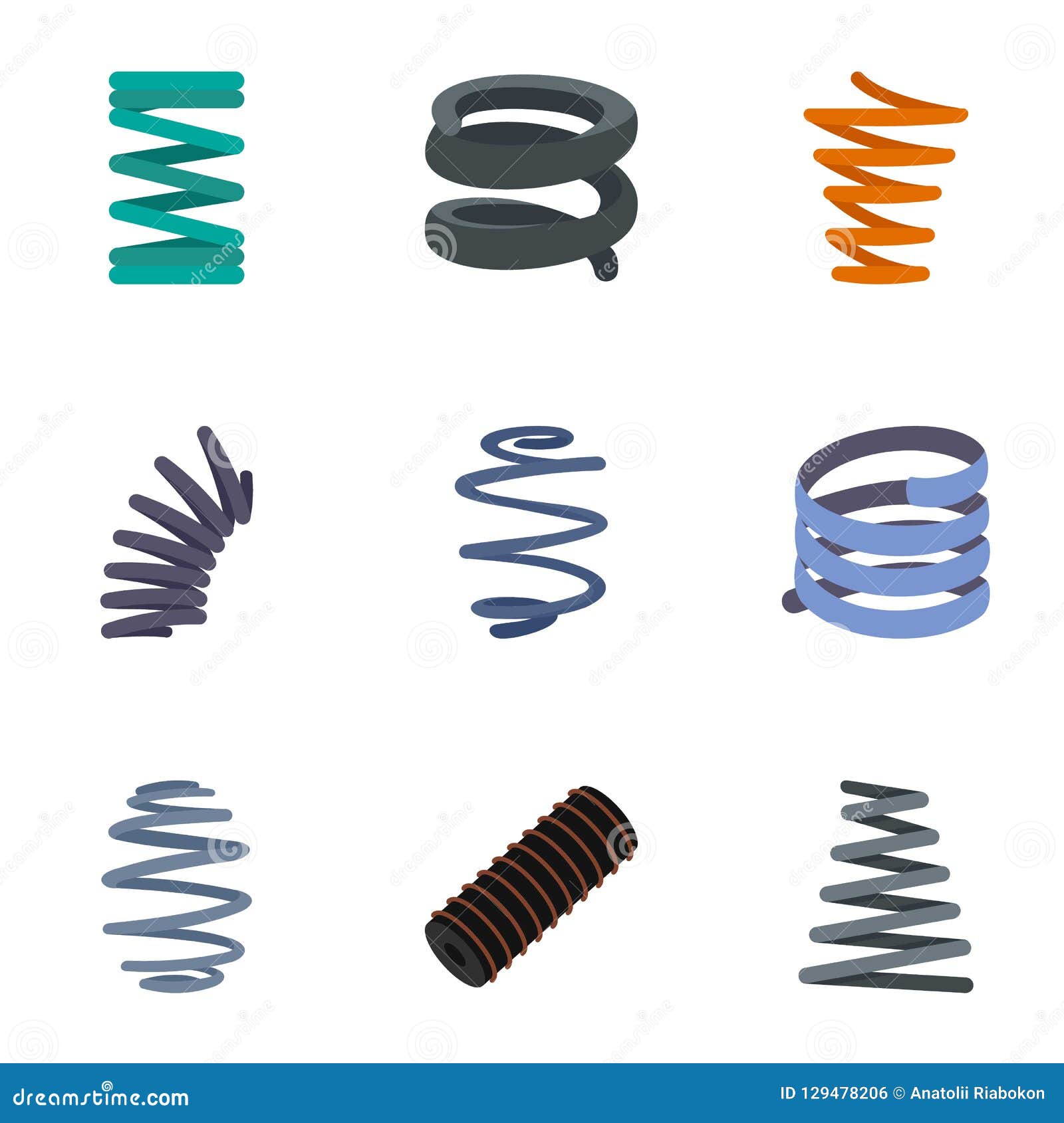 Coil Spring Cable Icon Set, Flat Style Stock Vector - Illustration of ...
