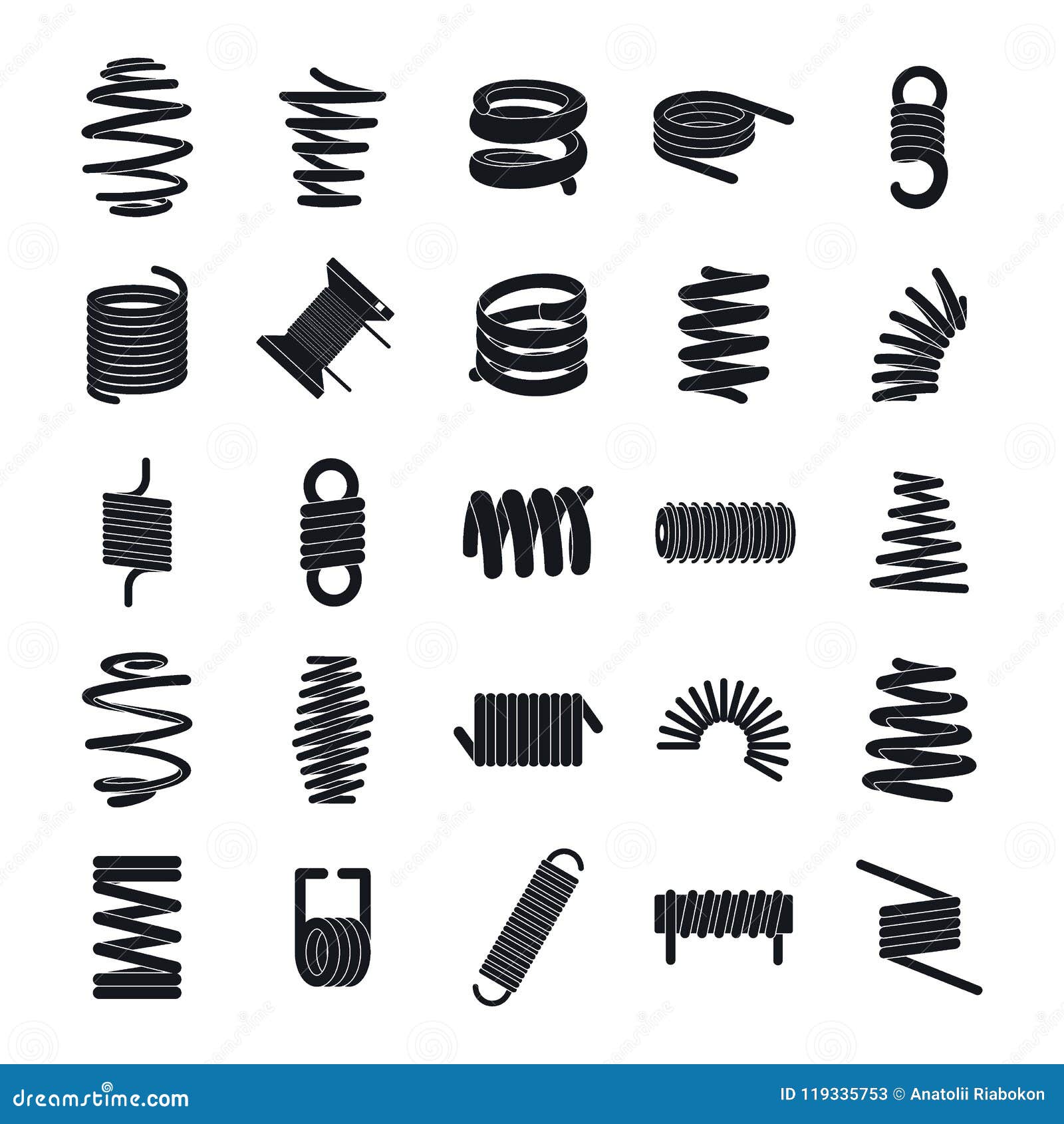 Coil Spring Cable Icons Set, Simple Style Stock Vector - Illustration ...