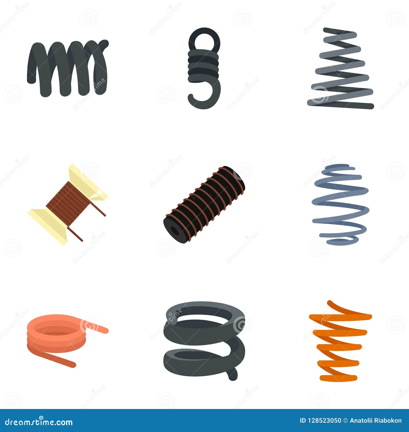 Coil Spring Icon Set, Flat Style Stock Vector - Illustration of jump ...