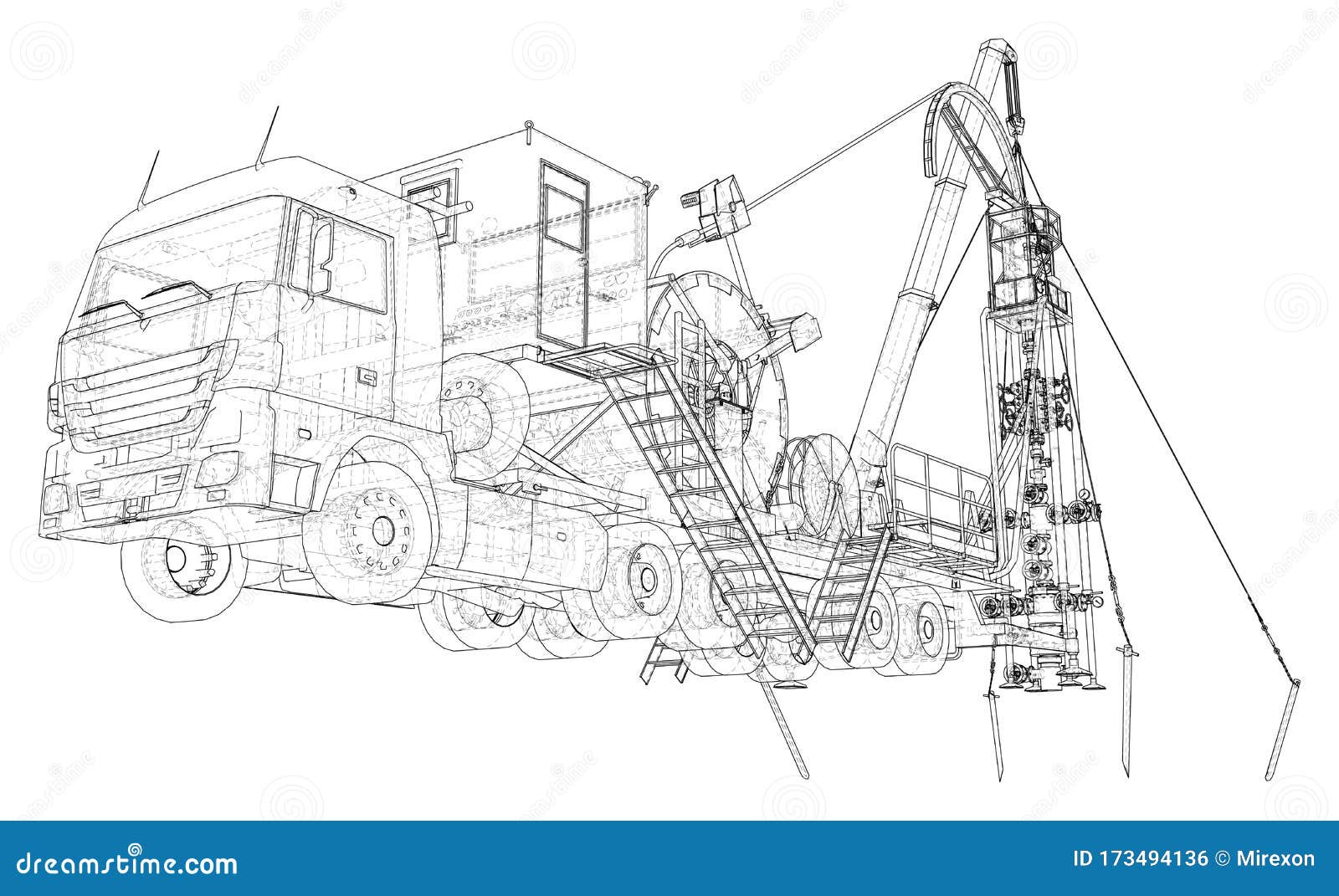 Coil Tubing. Wire-frame Line Isolated on White Stock Vector ...