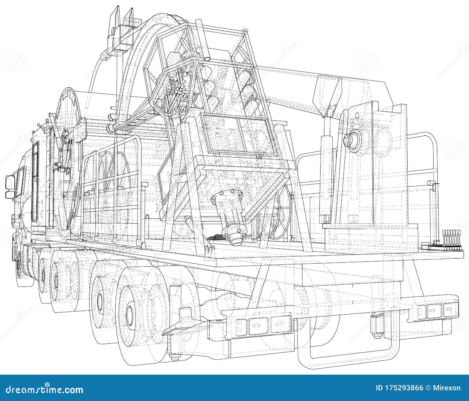 Coil Tubing. Wire-frame Line Isolated on White Stock Vector ...