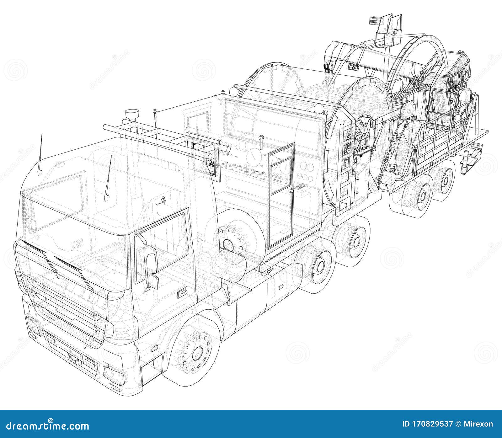Coil Tubing. Wire-frame Line Isolated on White Stock Vector ...