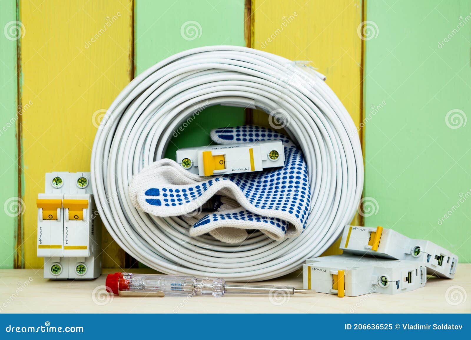 Coil Wires and Circuit Breakers with Electrical Tools Near the Wall ...