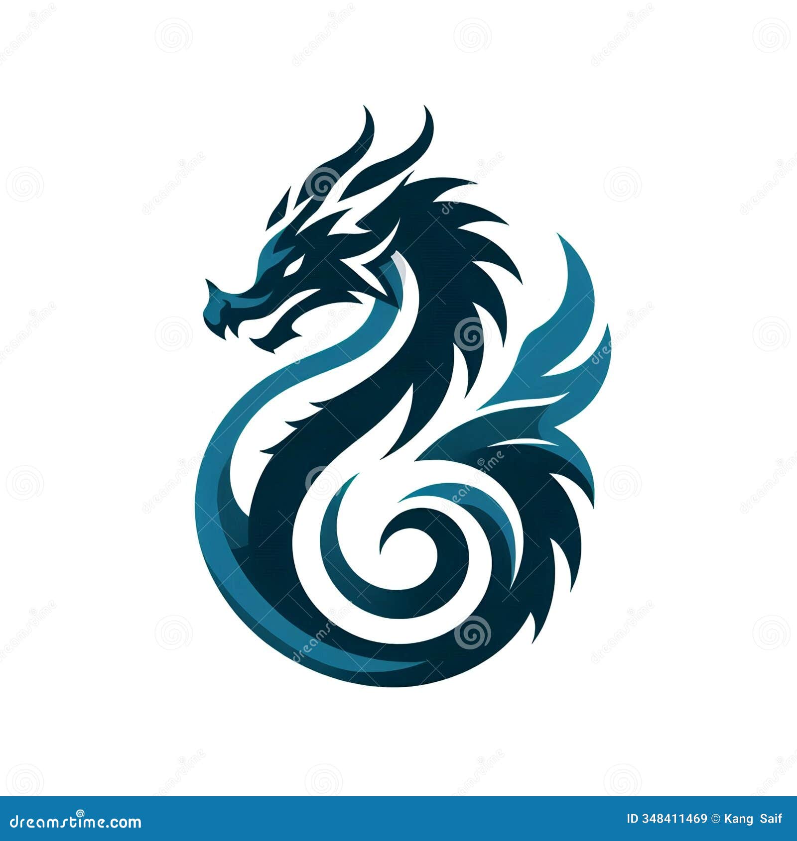 Coiled Azure Dragon stock illustration. Illustration of design - 348411469