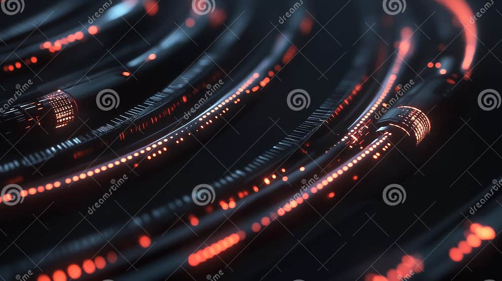 Coiled Black Cables with Glowing Red Lights Stock Image - Image of ...