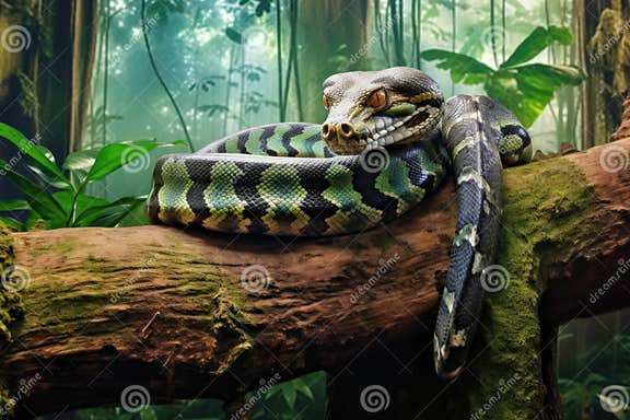 Coiled Boa Constrictor in a Rainforest Setting Stock Illustration ...