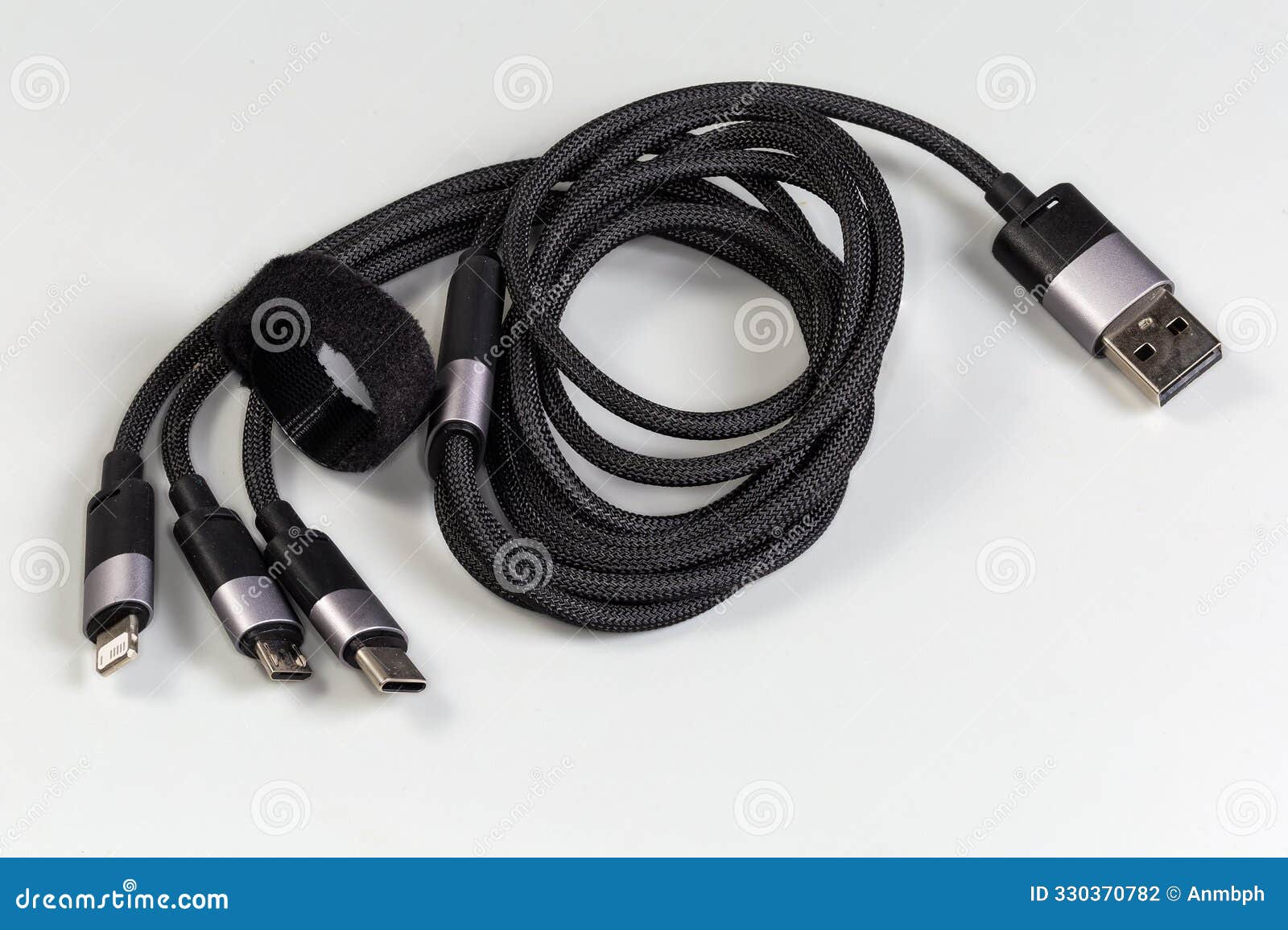 Coiled Cable Adapter USB Type-a To Three Various Plugs Stock Photo ...