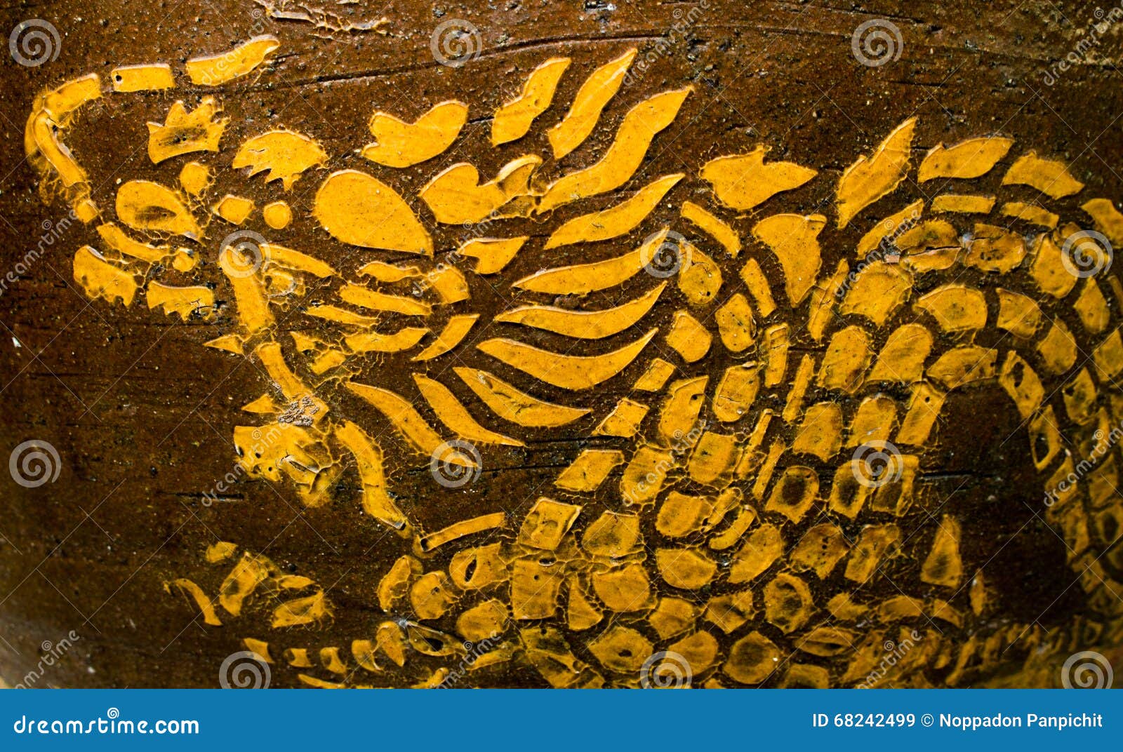 Coiled Dragon Gold on a Brown Background. Stock Illustration ...