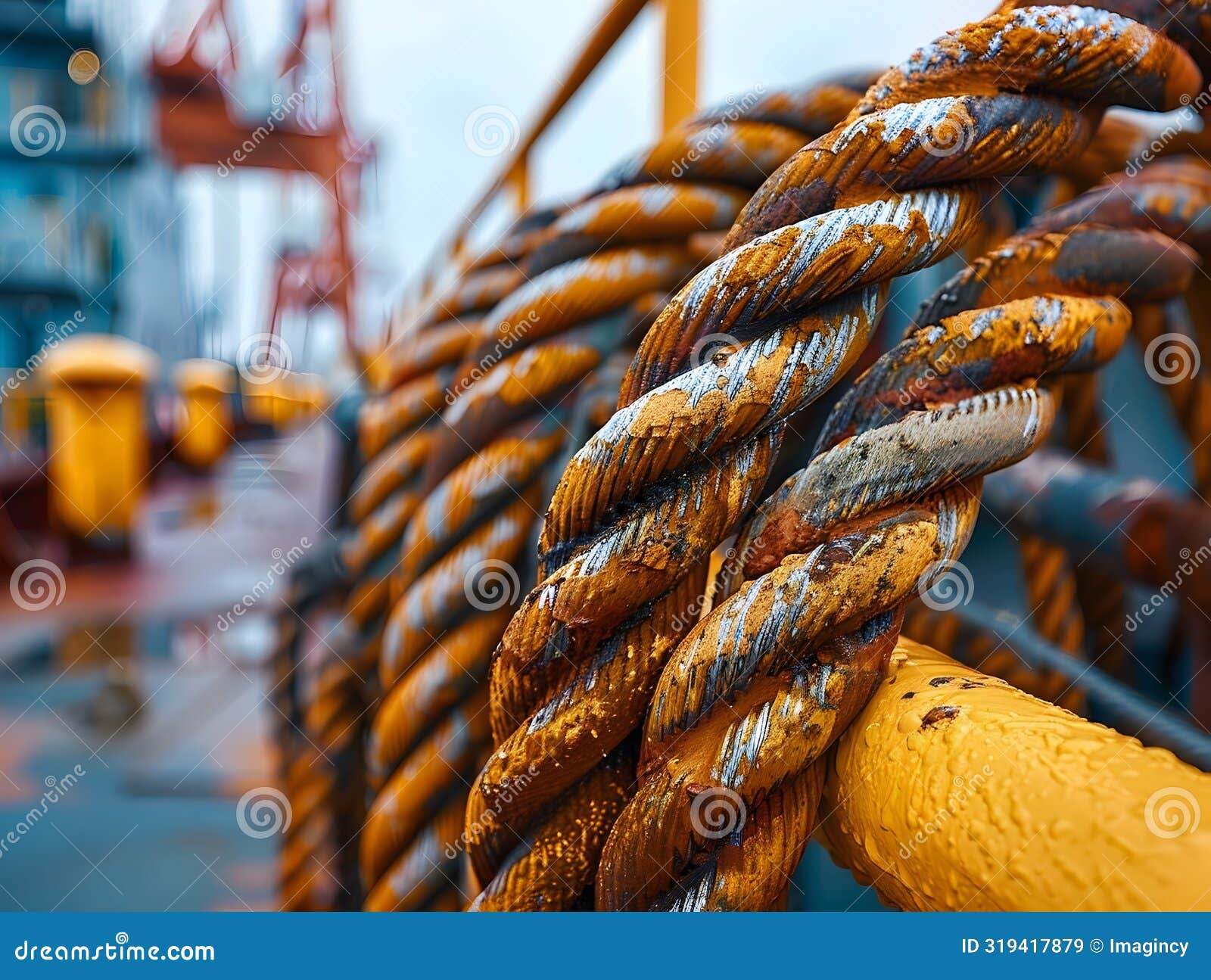 Coiled Heavy Duty Cables in a Shipyard Highlighting the Robust Texture ...
