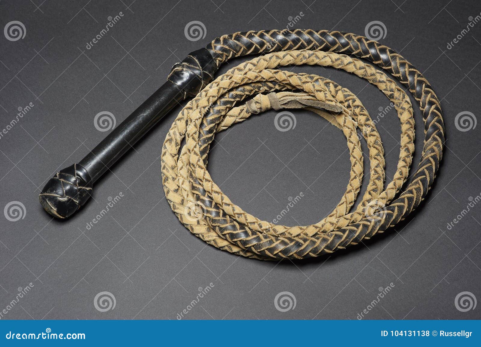 Bullwhip with Black Leather Handle Stock Photo - Image of handle, lash ...