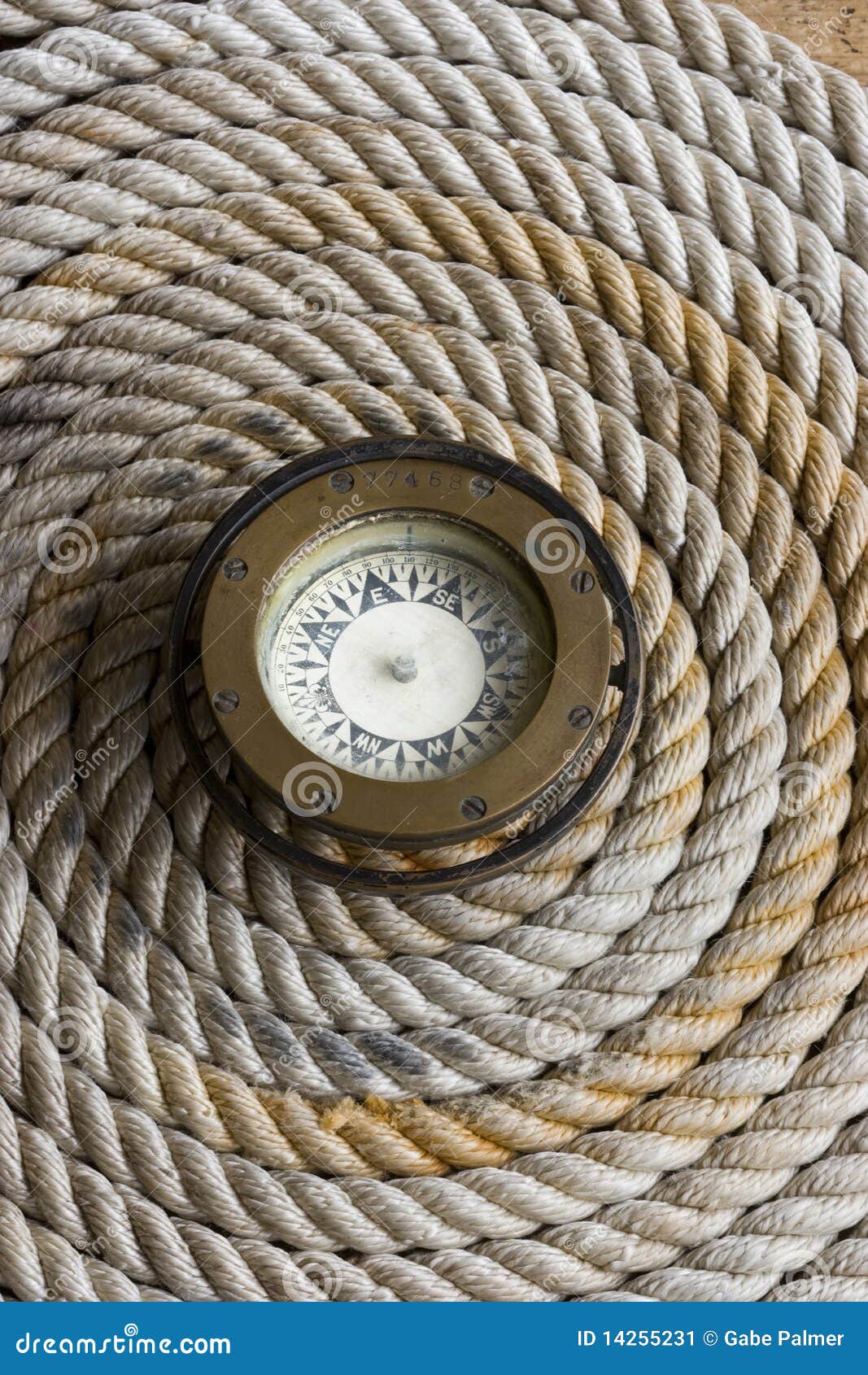 Coiled Marine Anchor Line with Antique Compass Stock Image - Image of ...