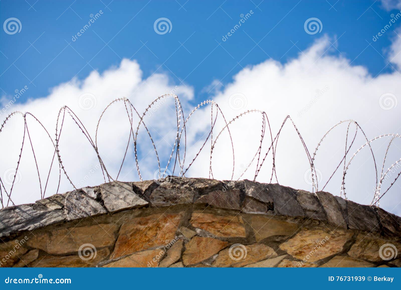 Coiled Razor Wire Barrier Atop Green Painted Brick Wall Stock Photo ...
