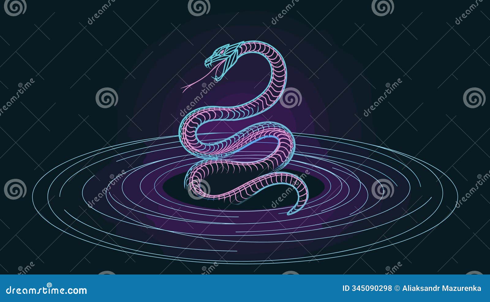 Coiled Serpent with Graphic Lines Emerging from Neon Vortex. Stock ...