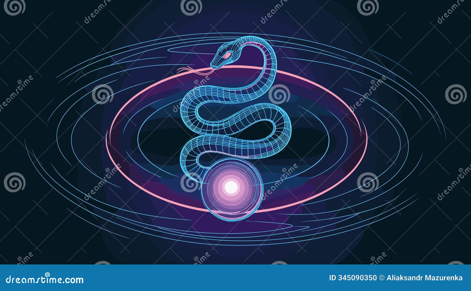Coiled Serpent with Graphic Lines Emerging from Neon Vortex. Stock ...