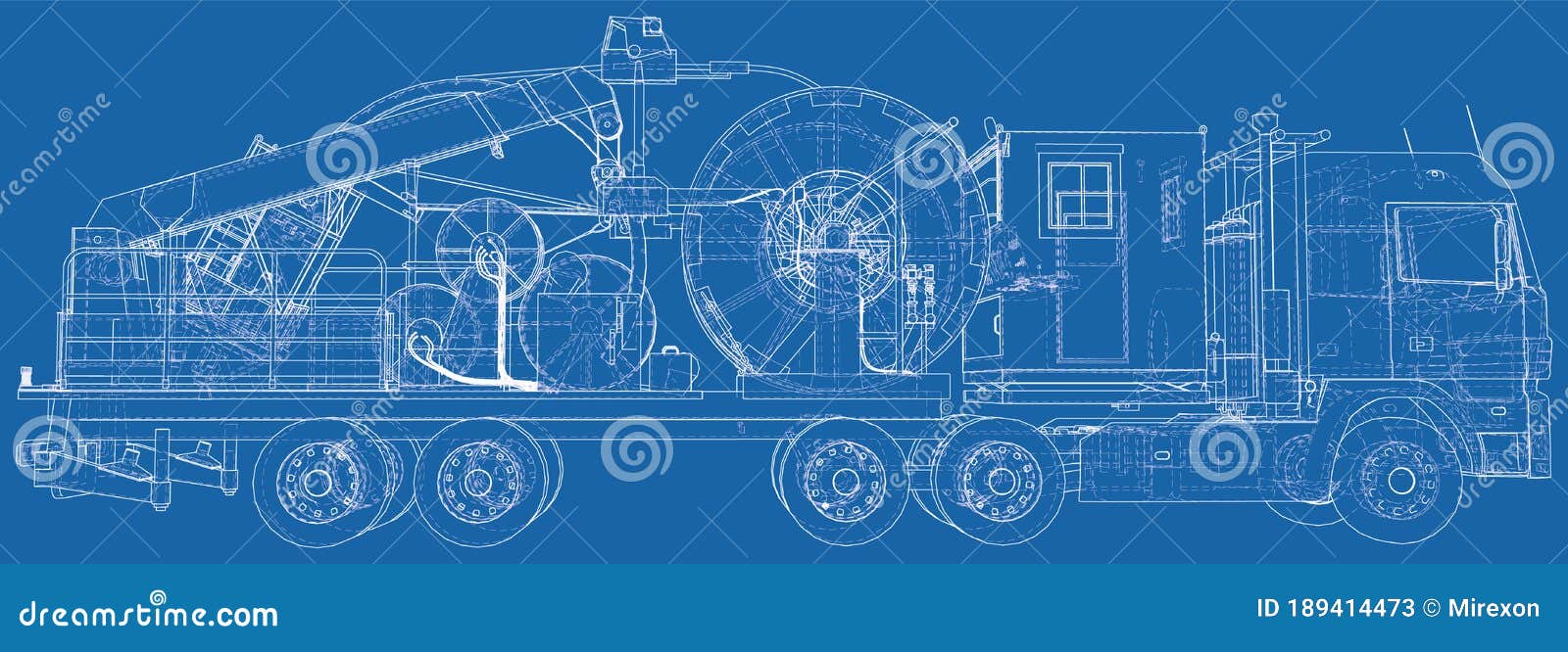 Coiled Tubing Truck Isolated; Black Flat Vector Icon For Oil And ...