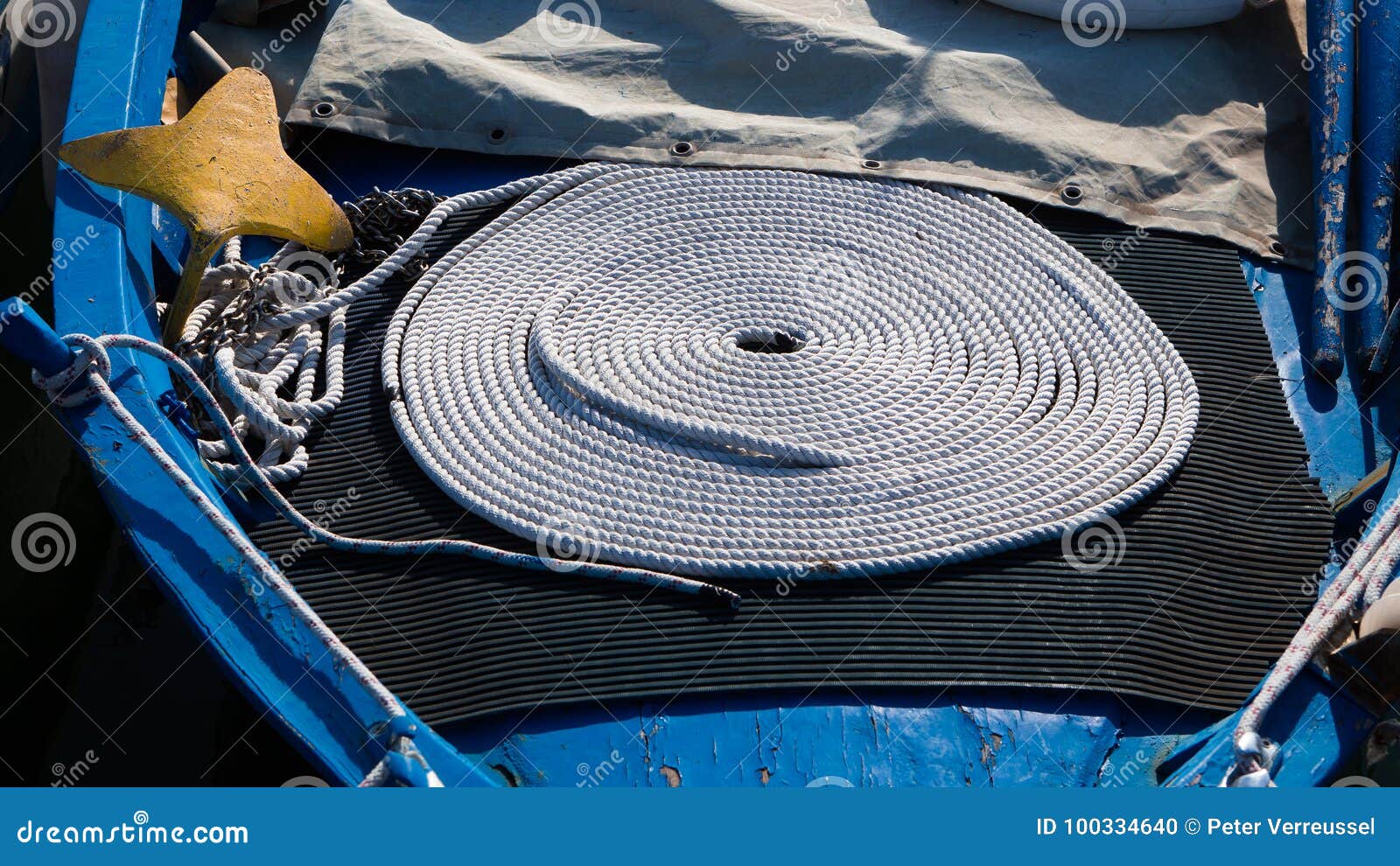 Coiled White Rope on a Boat Stock Photo - Image of rope, boat: 100334640