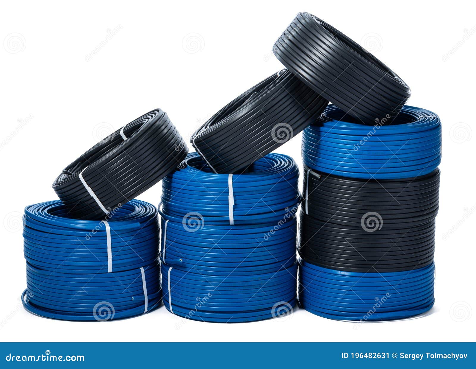 Coils of Black and Blue Cable Isolated on White Background Stock Image ...