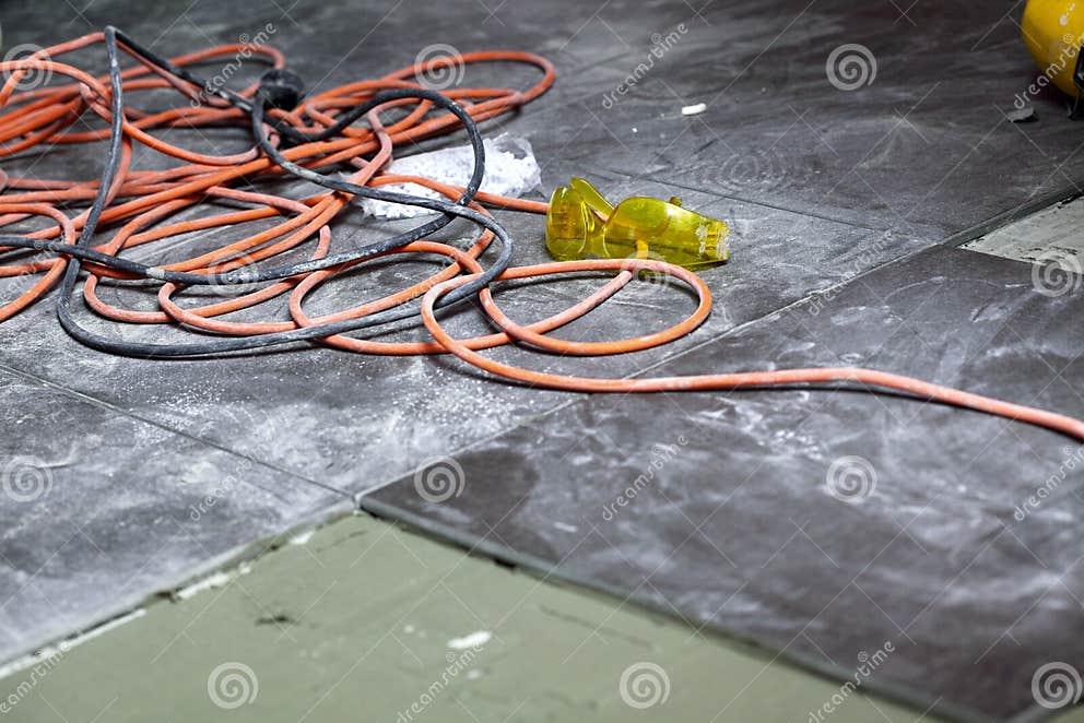 Coils of Electrical Cable Lying on Floor Workplace Stock Photo - Image ...