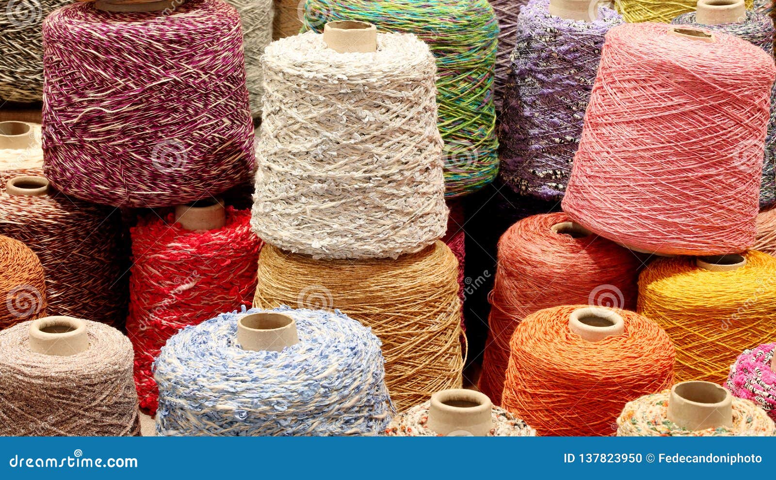 Coils and Spools of Fine Colored Wool Thread for the Creation Stock ...