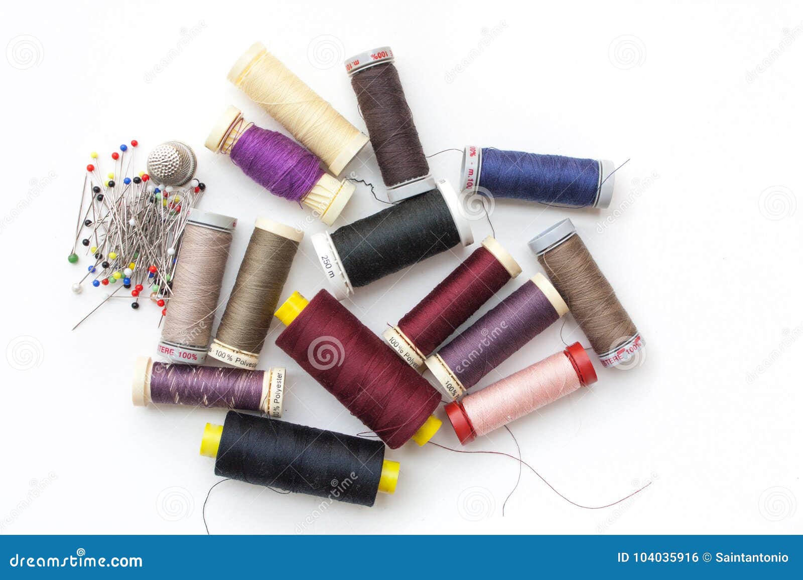 Coils of Thread and Pins, Sewing Items for Tailor Craft on White ...
