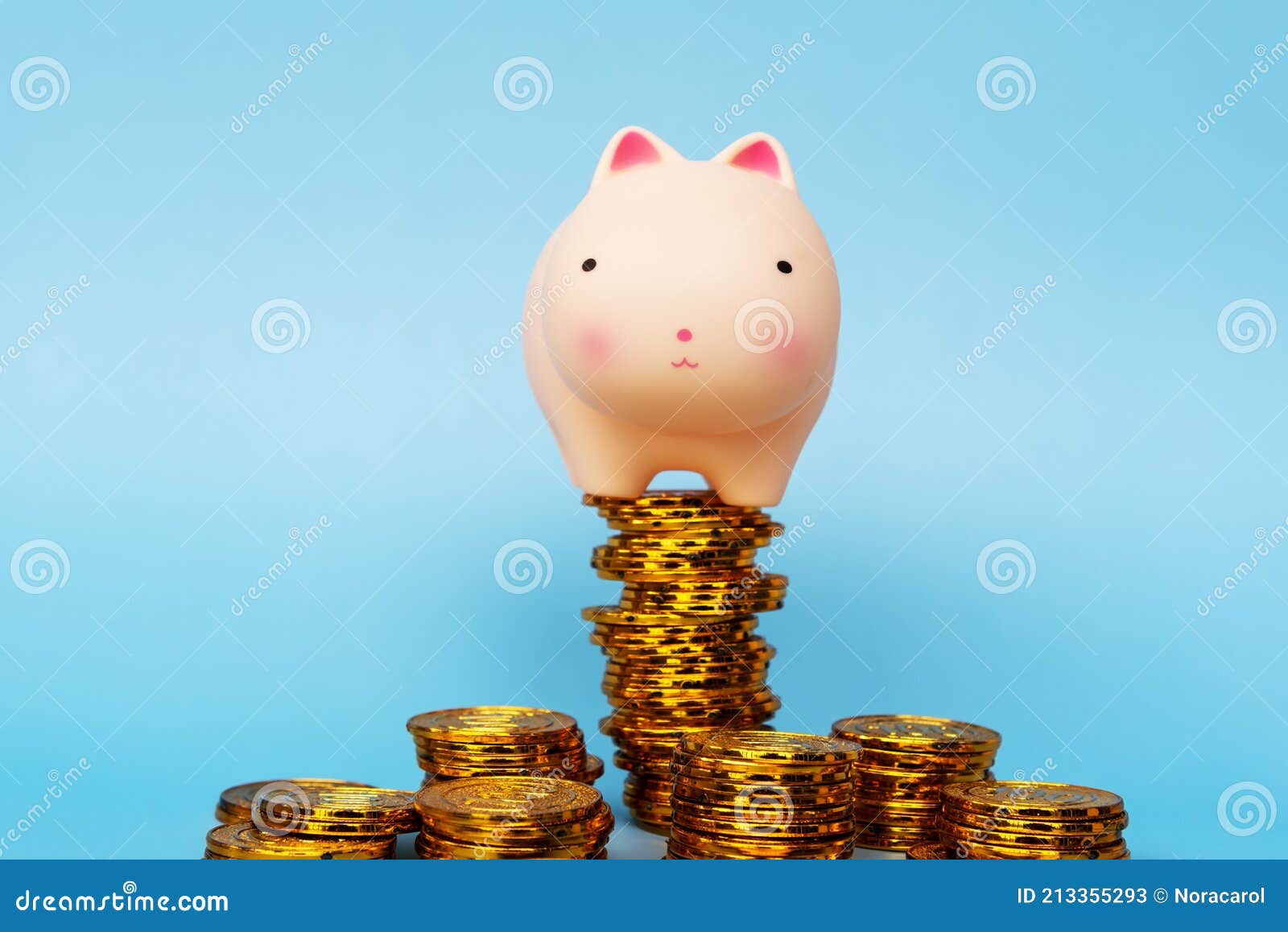 Coin Bank Cat Kitten on Top of Stack of Coins Stock Image - Image of ...