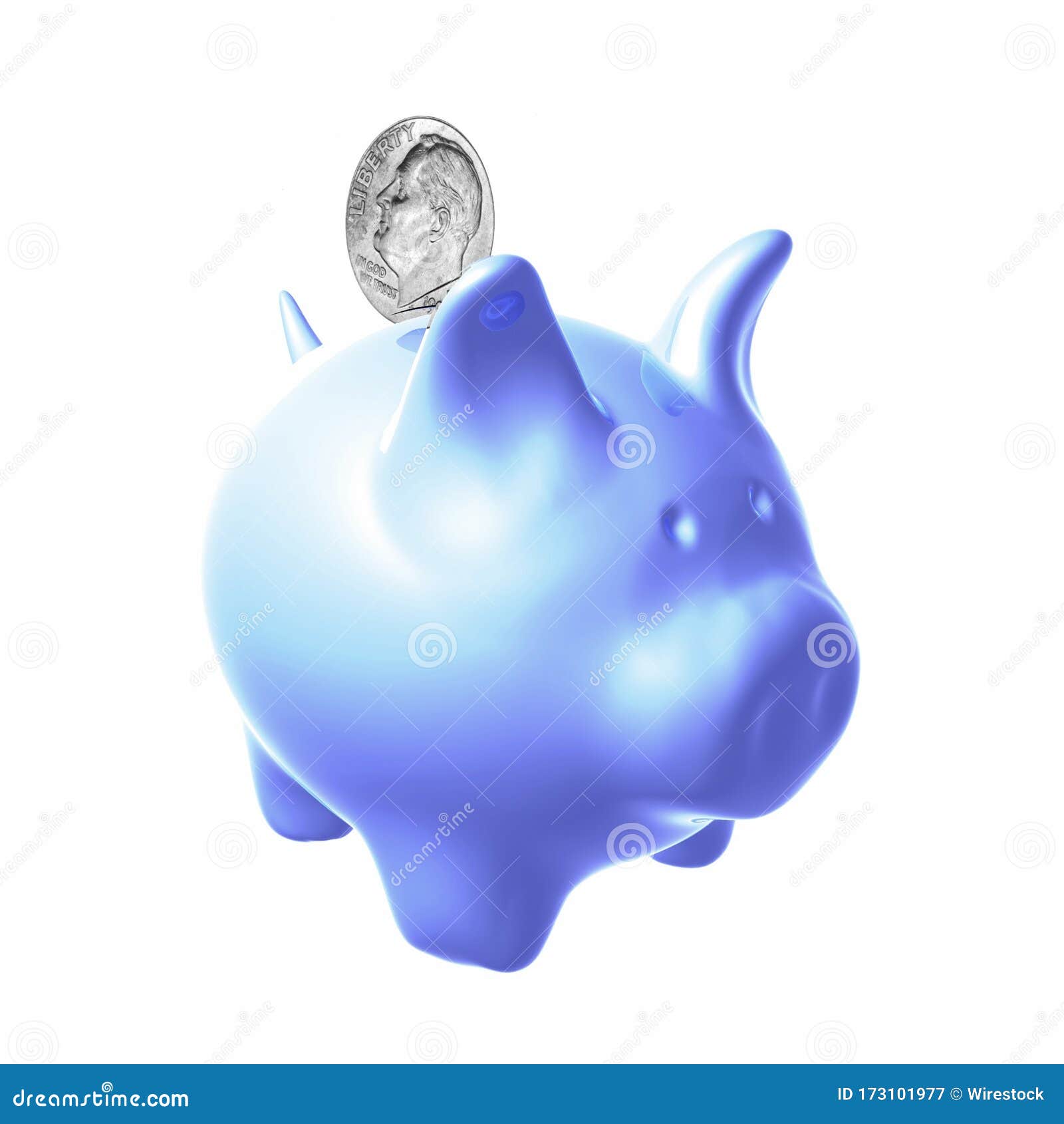 Coin on a Blue Savings Bank Isolated on a White Background Stock Image ...