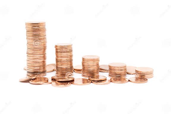 Coin, Bronze Coin Stack on White Background Stock Photo - Image of heap ...