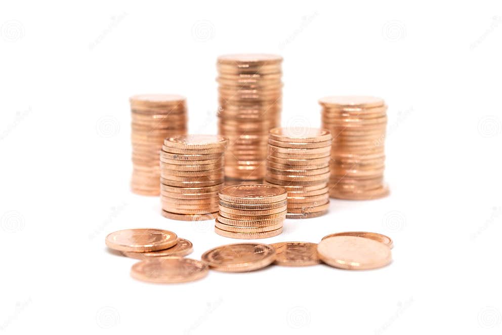 Coin, Bronze Coin Stack on White Background Stock Photo - Image of ...