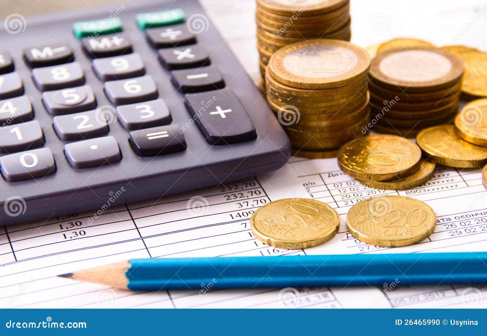 Coin, a Calculator, a Pencil on the Business Stock Photo - Image of ...