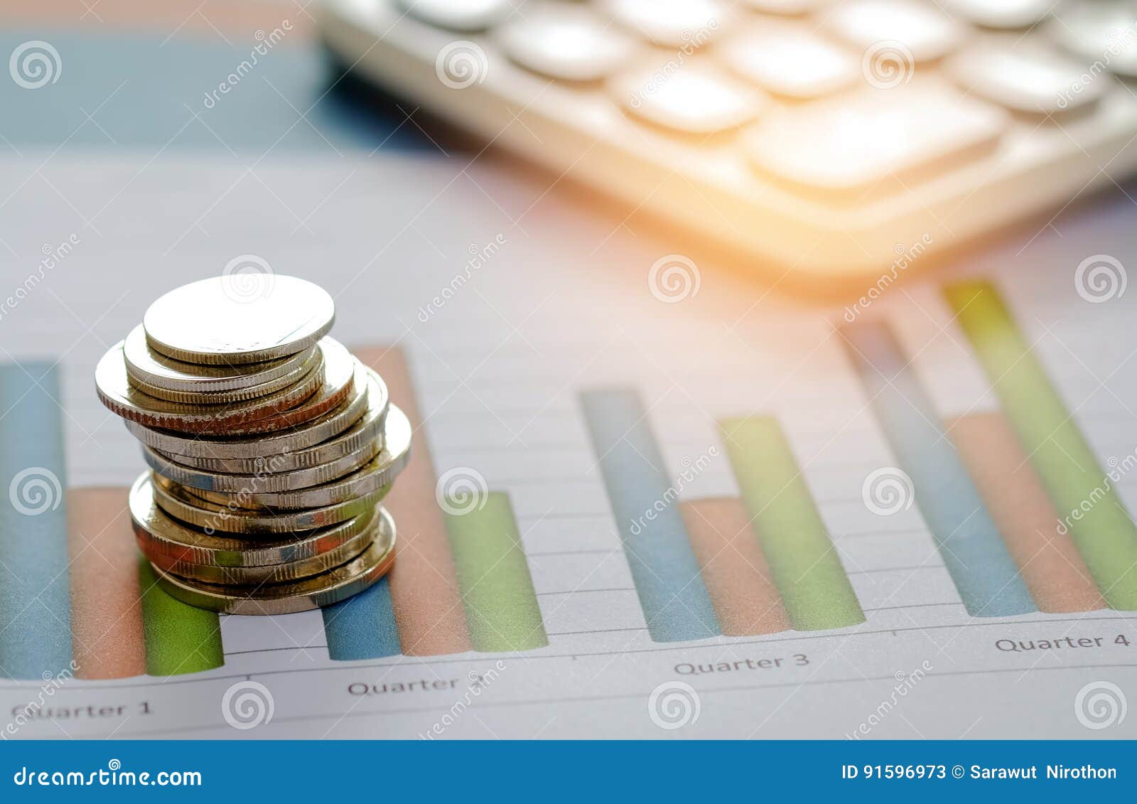 Coin and Calculator Placed on the Graph. Stock Image - Image of ...