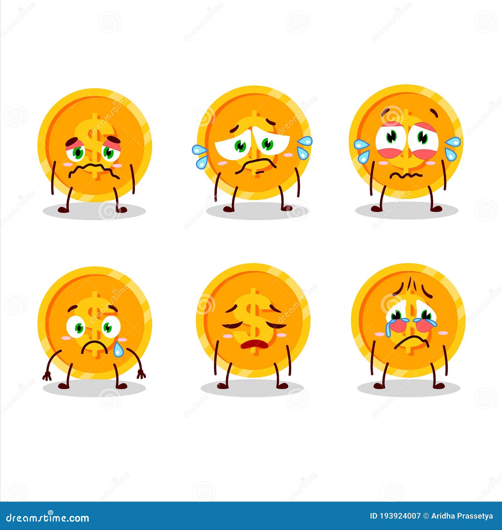 Coin Cartoon in Character with Sad Expression Stock Vector ...