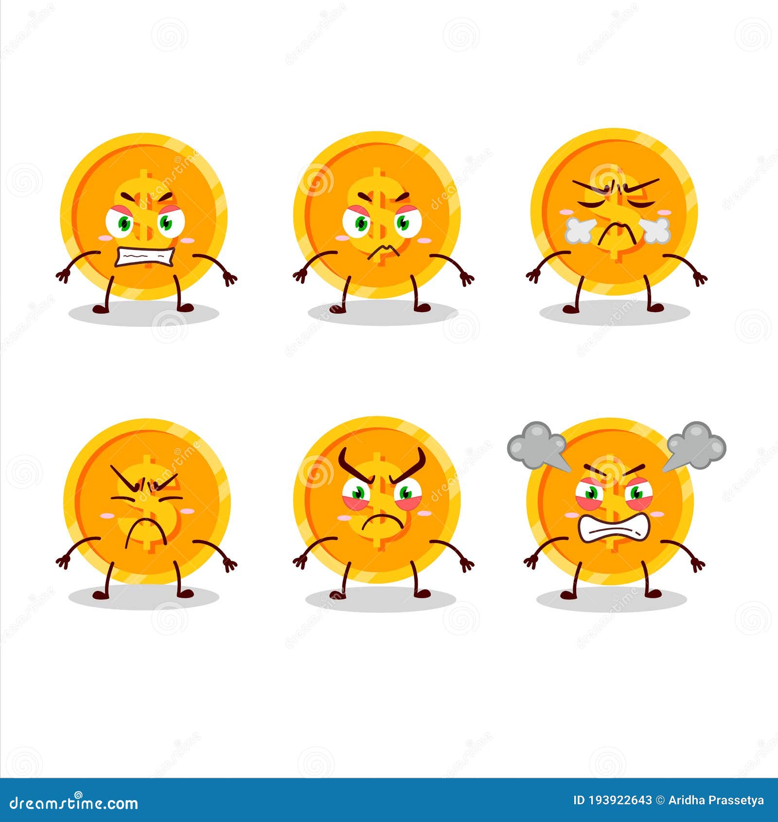 Coin Cartoon Character with Various Angry Expressions Stock Vector ...